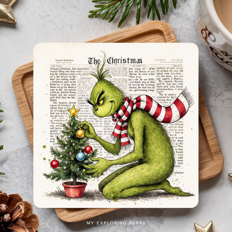 Vintage Christmas Square Coaster PNG Clipart, Retro Movie Characters ...