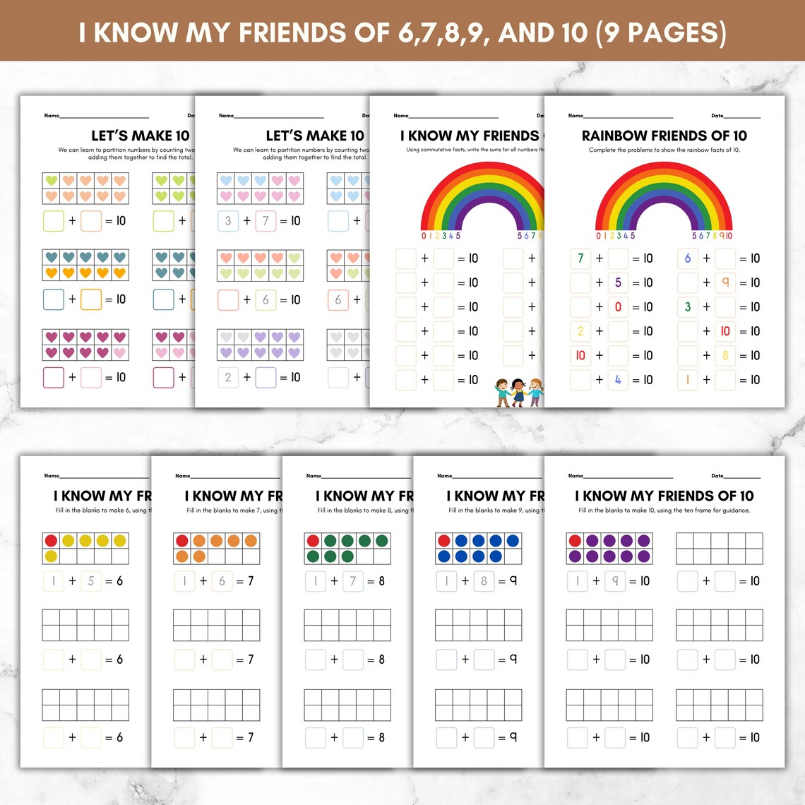 Kindergarten Math Addition Within 10 Worksheet Preschool Ten Frames ...