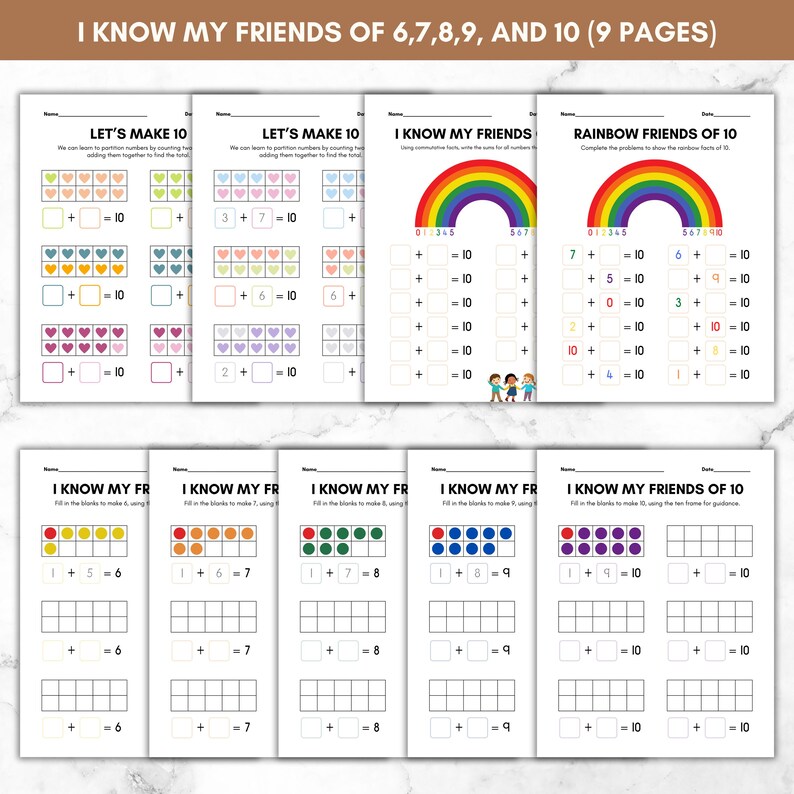 Kindergarten Math Addition Within 10 Worksheet Preschool Ten Frames ...