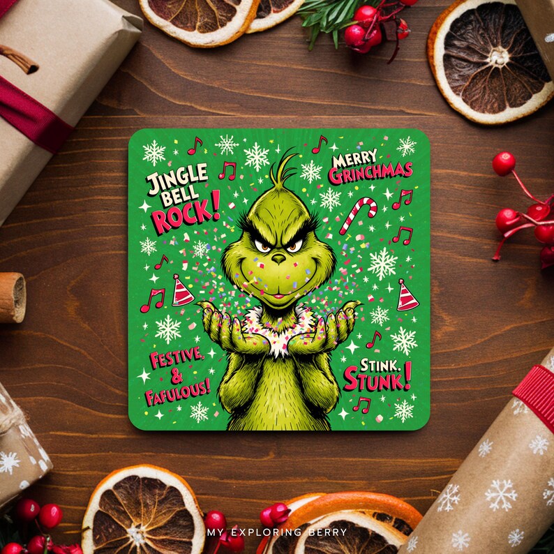 Christmas Square Coaster PNG Clipart, Printable Holiday Magnet Design ...