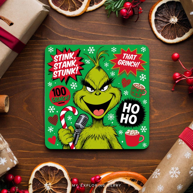 Christmas Square Coaster PNG Clipart, Printable Holiday Magnet Design ...