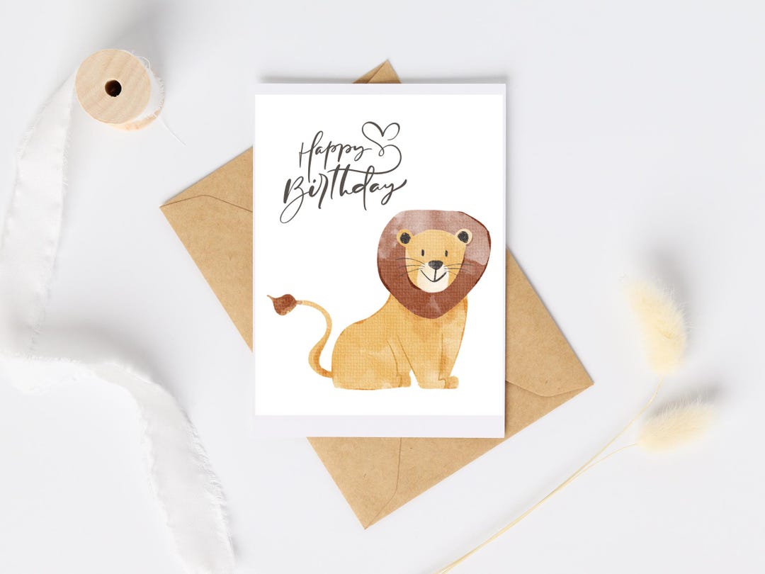Lion Birthday Card | Kids Cards | Blank Card | Digital Download - Etsy