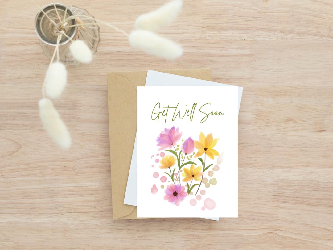 Get Well Soon Blank Card | Flowers | Printable Card | Instant Download ...