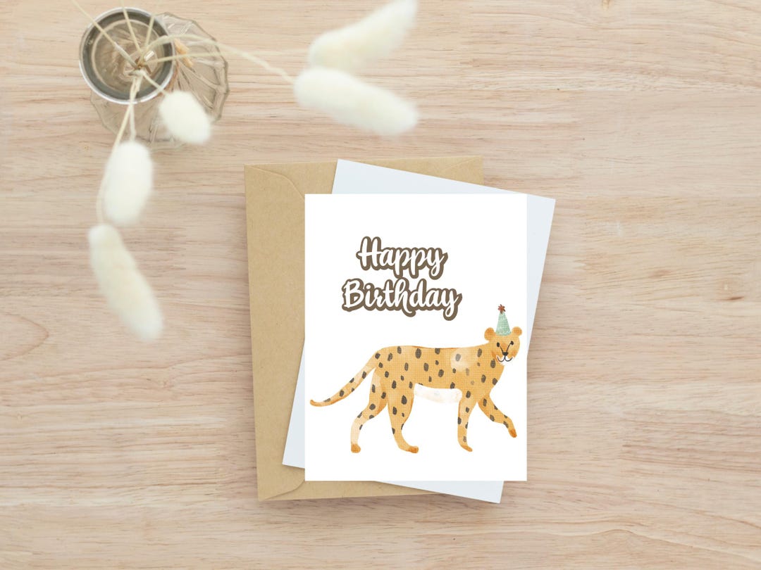 Cheetah Birthday Card | Cards for Print | Blank Card | Digital Download ...