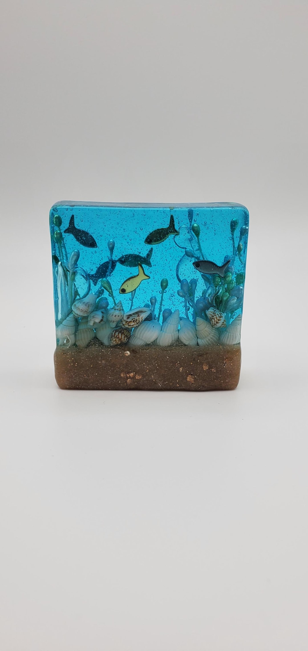 Mini Ocean Resin Art Block: Handmade Underwater Seascape With Shells - Etsy