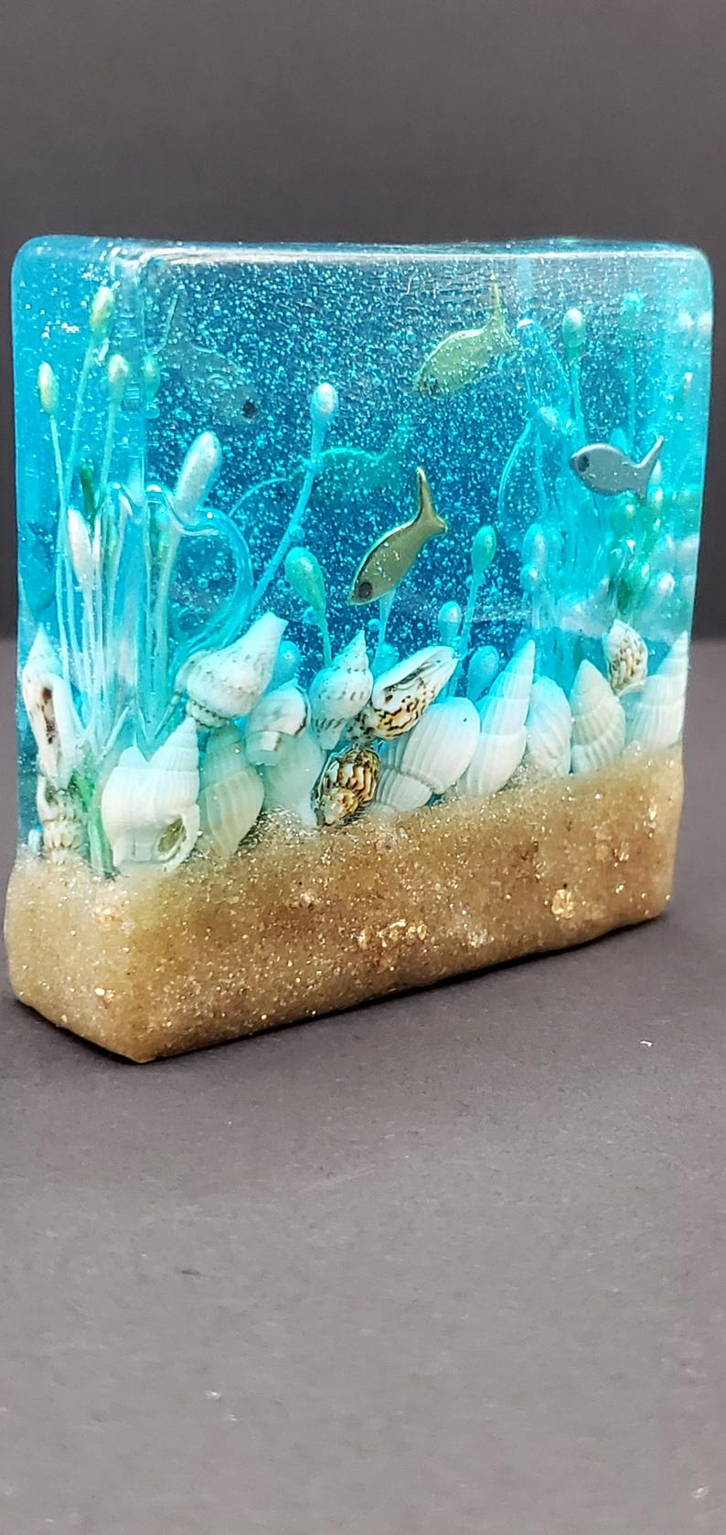 Mini Ocean Resin Art Block: Handmade Underwater Seascape With Shells - Etsy