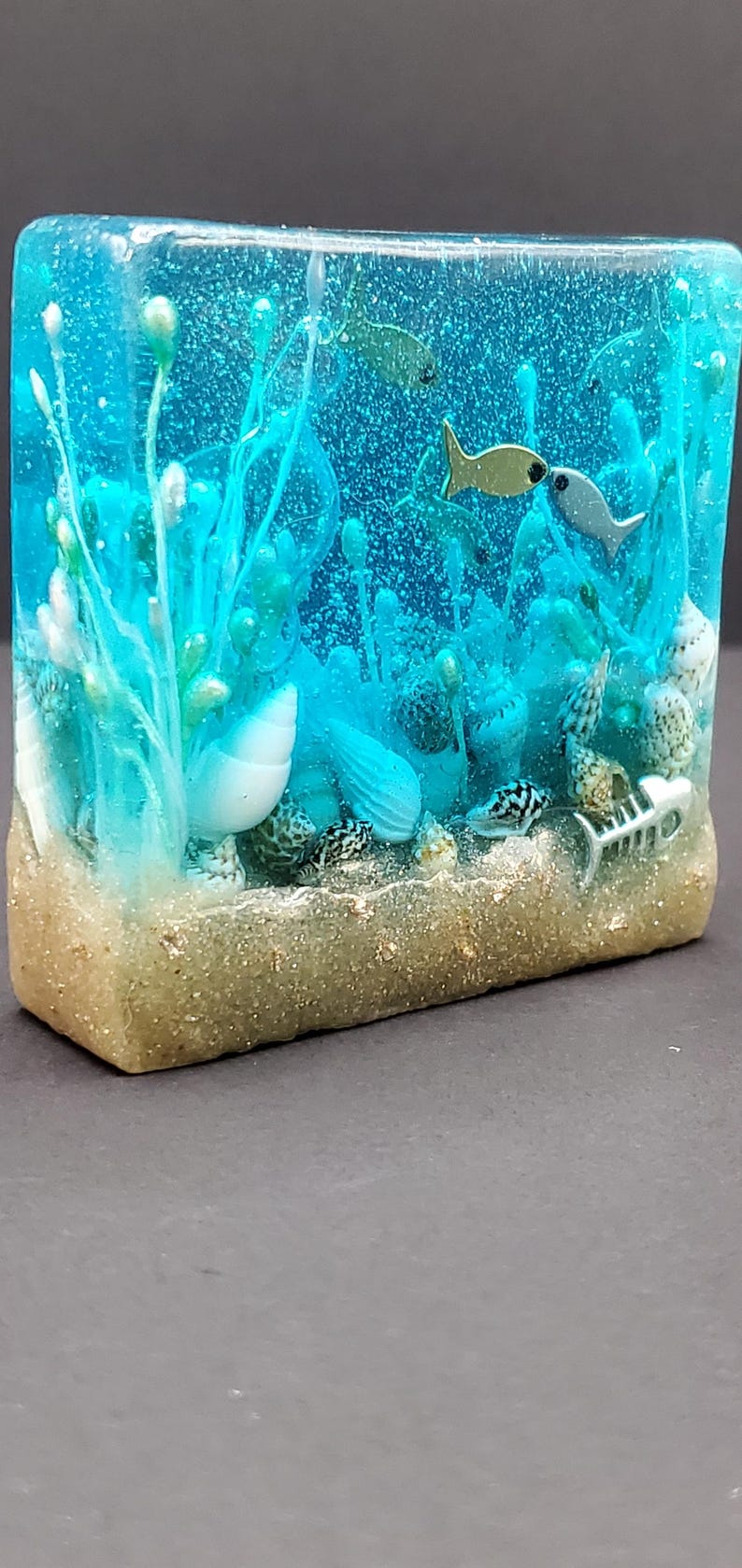 Mini Ocean Resin Art Block: Handmade Underwater Seascape With Shells - Etsy