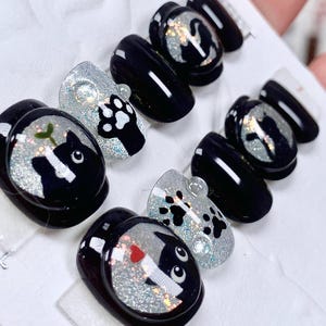 Adorable Cat-themed Press on Cat Eye Nails for Women, Cute Cute Cat ...