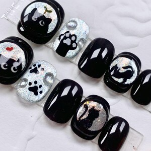 Adorable Cat-themed Press on Cat Eye Nails for Women, Cute Cute Cat ...