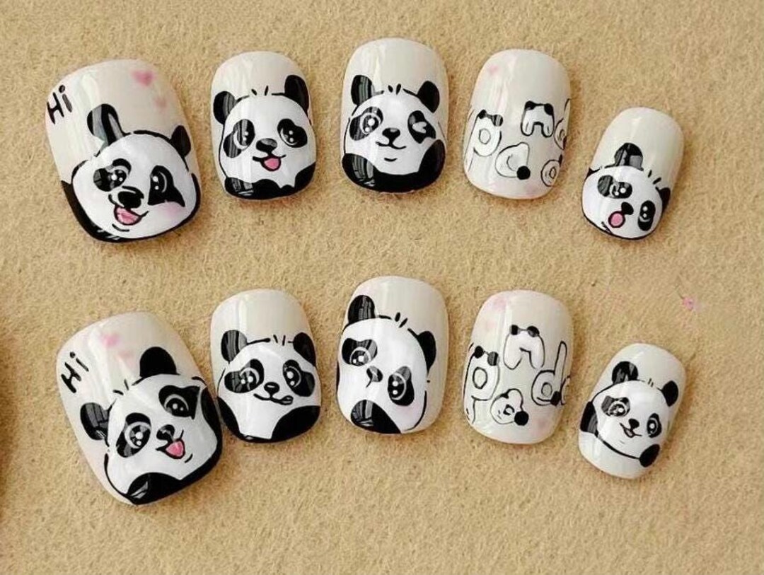 Panda-themed Press-on Nail Set for Daughter, Charming Nail Art for ...