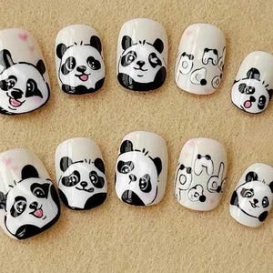 Panda-themed Press-on Nail Set for Daughter, Charming Nail Art for ...