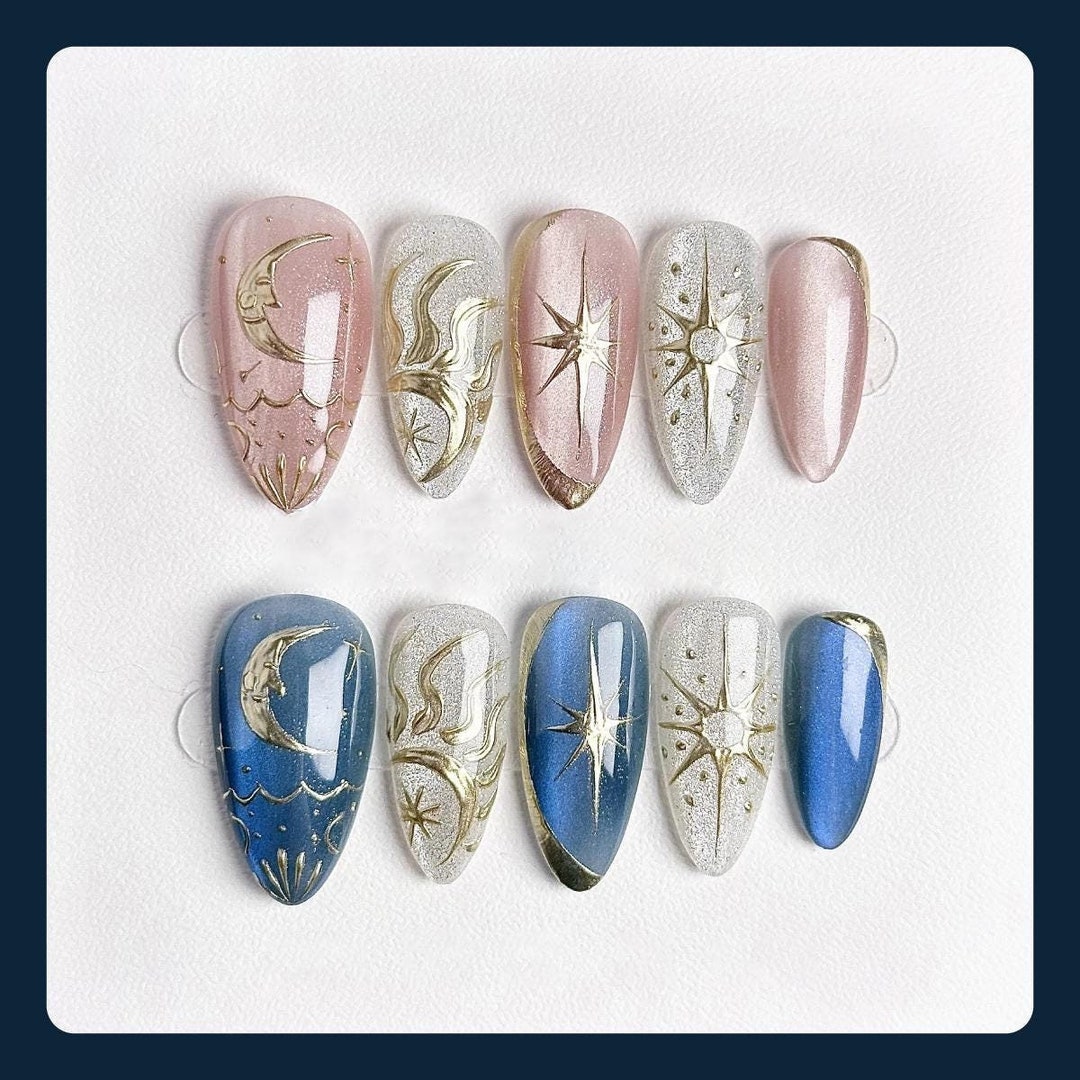 Celestial Dreams Star, Moon, and Sun Designs Press-on Nail Set for ...