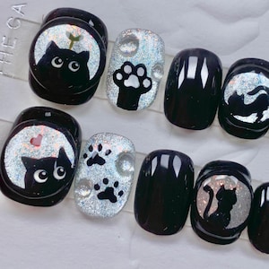 Adorable Cat-themed Press on Cat Eye Nails for Women, Cute Cute Cat ...