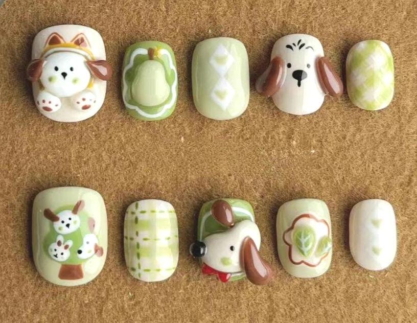3D Matcha Pup Press-on Nail Set for Daughter, Adorable Nail Art ...