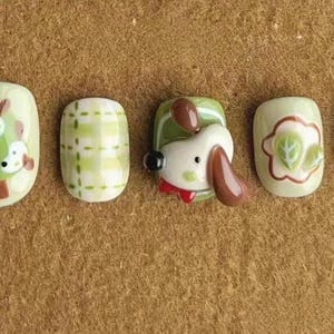 3D Matcha Pup Press-on Nail Set for Daughter, Adorable Nail Art ...