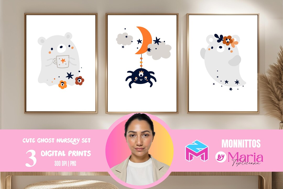 Ghost Nursery Print Set | Boho Halloween Art (digital Download) - Etsy