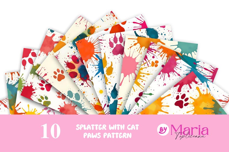 10 Splatter With Cat Paws Pattern - Etsy