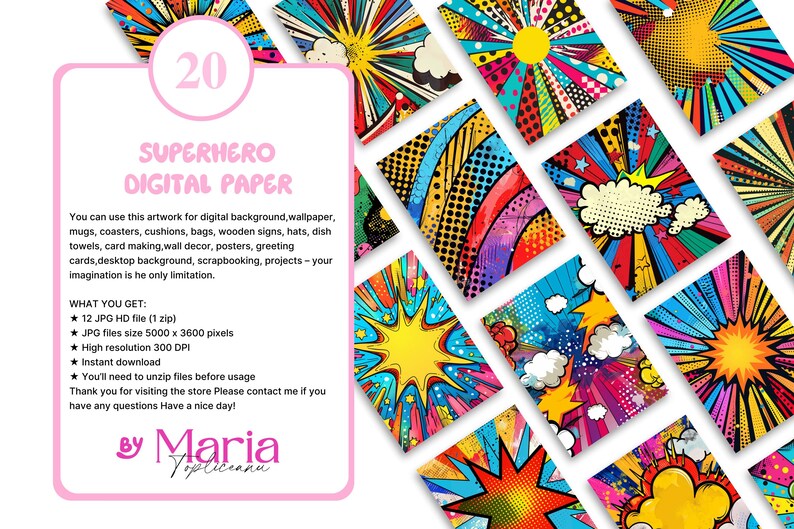 20 Superhero Digital Paper - Etsy