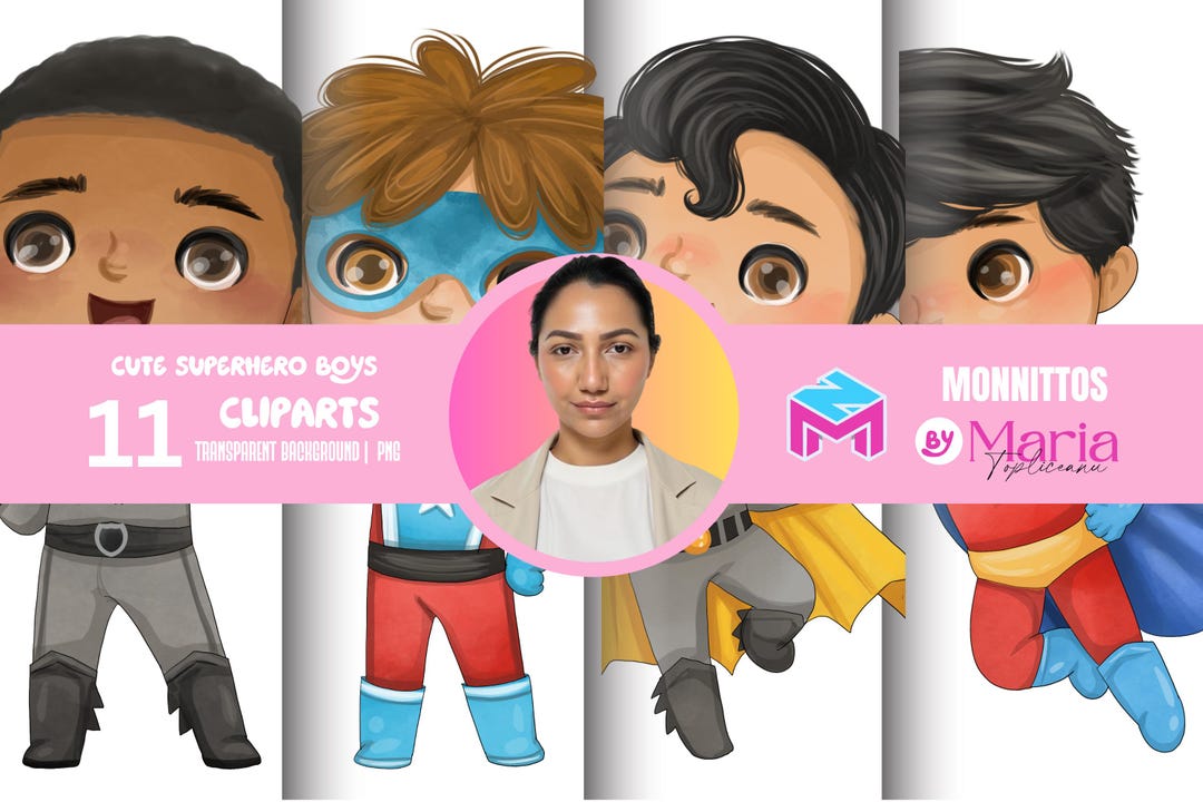 11 Cute Superhero Boys Clipart PNG - Etsy Canada