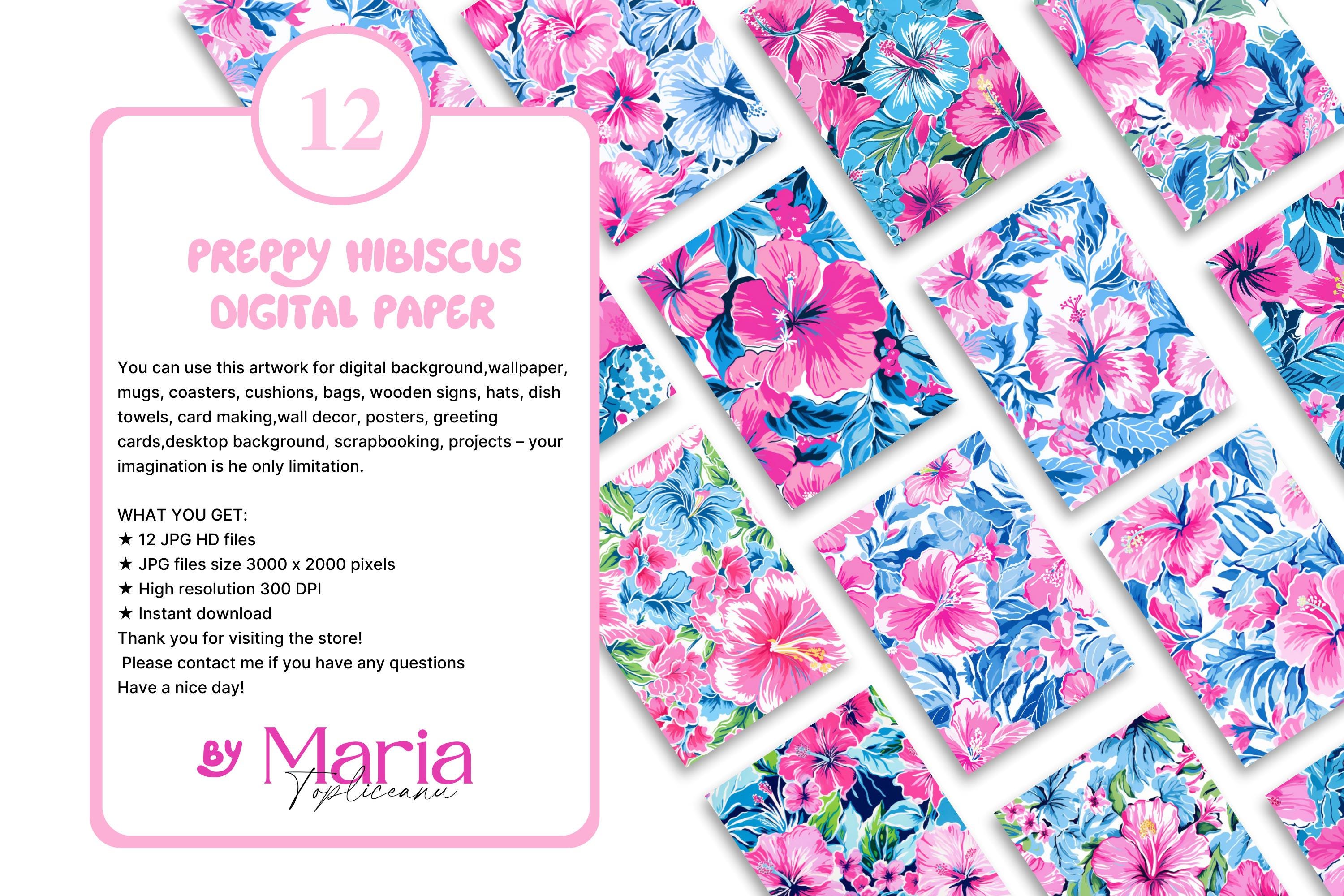 12 Preppy Hibiscus Digital Paper - Etsy