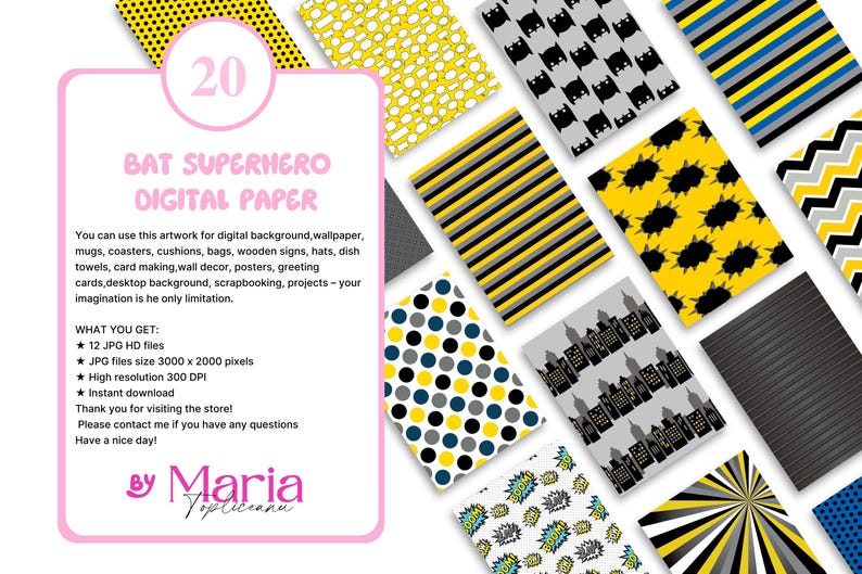 20 Bat Superhero Digital Paper - Etsy
