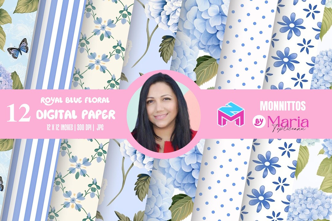 12 Royal Blue Floral DIGITAL PAPER - Etsy