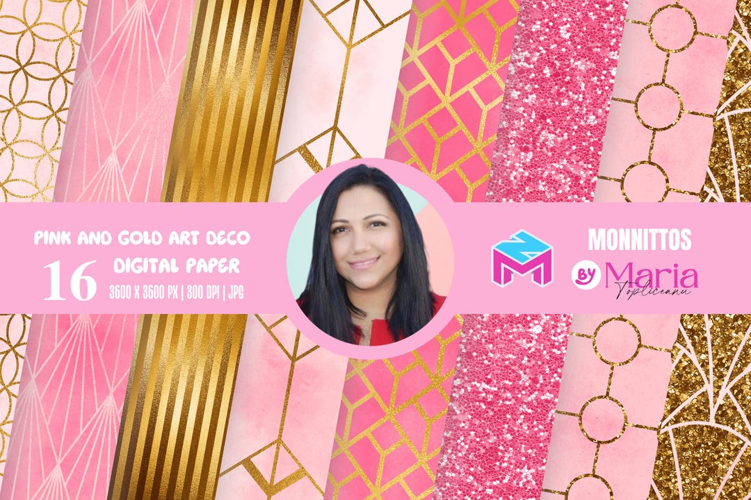 16 Pink and Gold Art Deco Digital Paper - Etsy