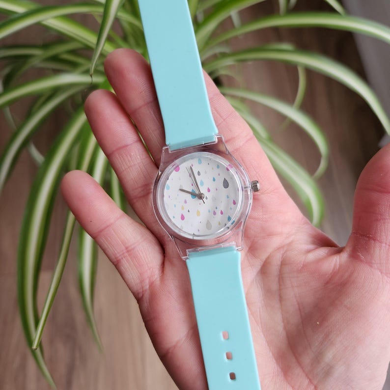 Pastels Design Watch, Transparent Case Watch, Turquoise Strap Watch ...