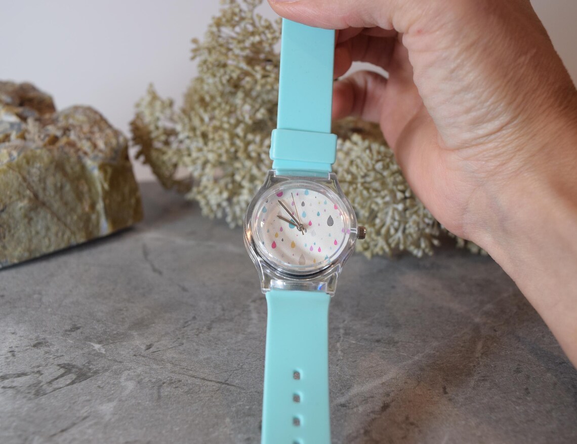 Pastels Design Watch, Transparent Case Watch, Turquoise Strap Watch ...