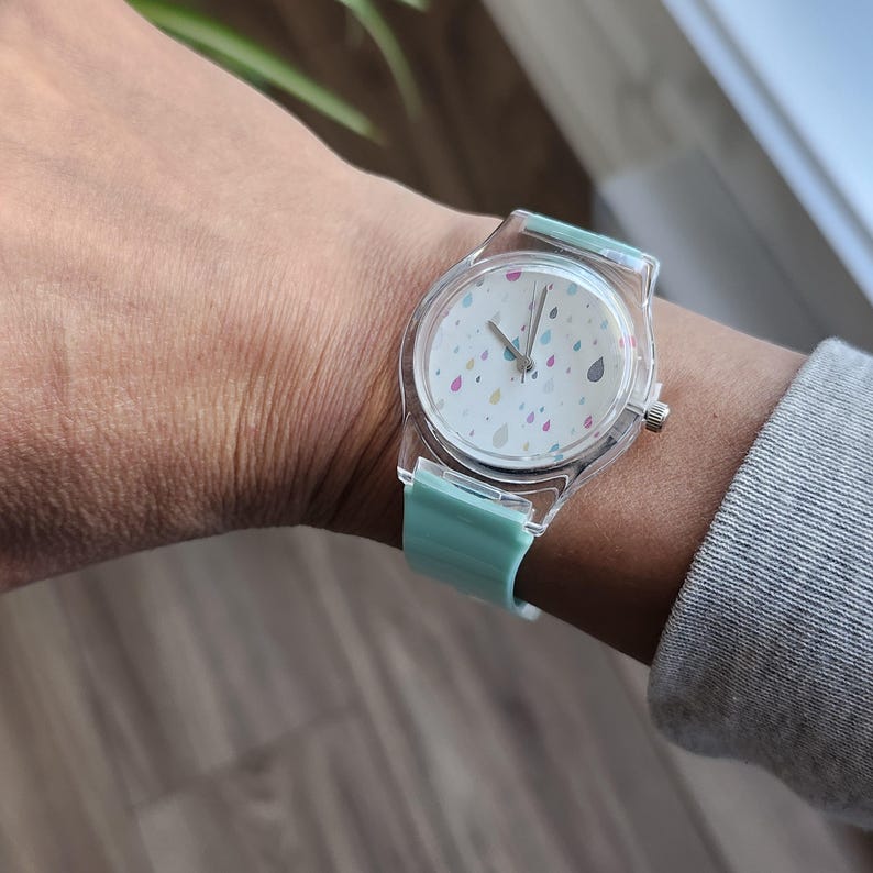 Pastels Design Watch, Transparent Case Watch, Turquoise Strap Watch ...