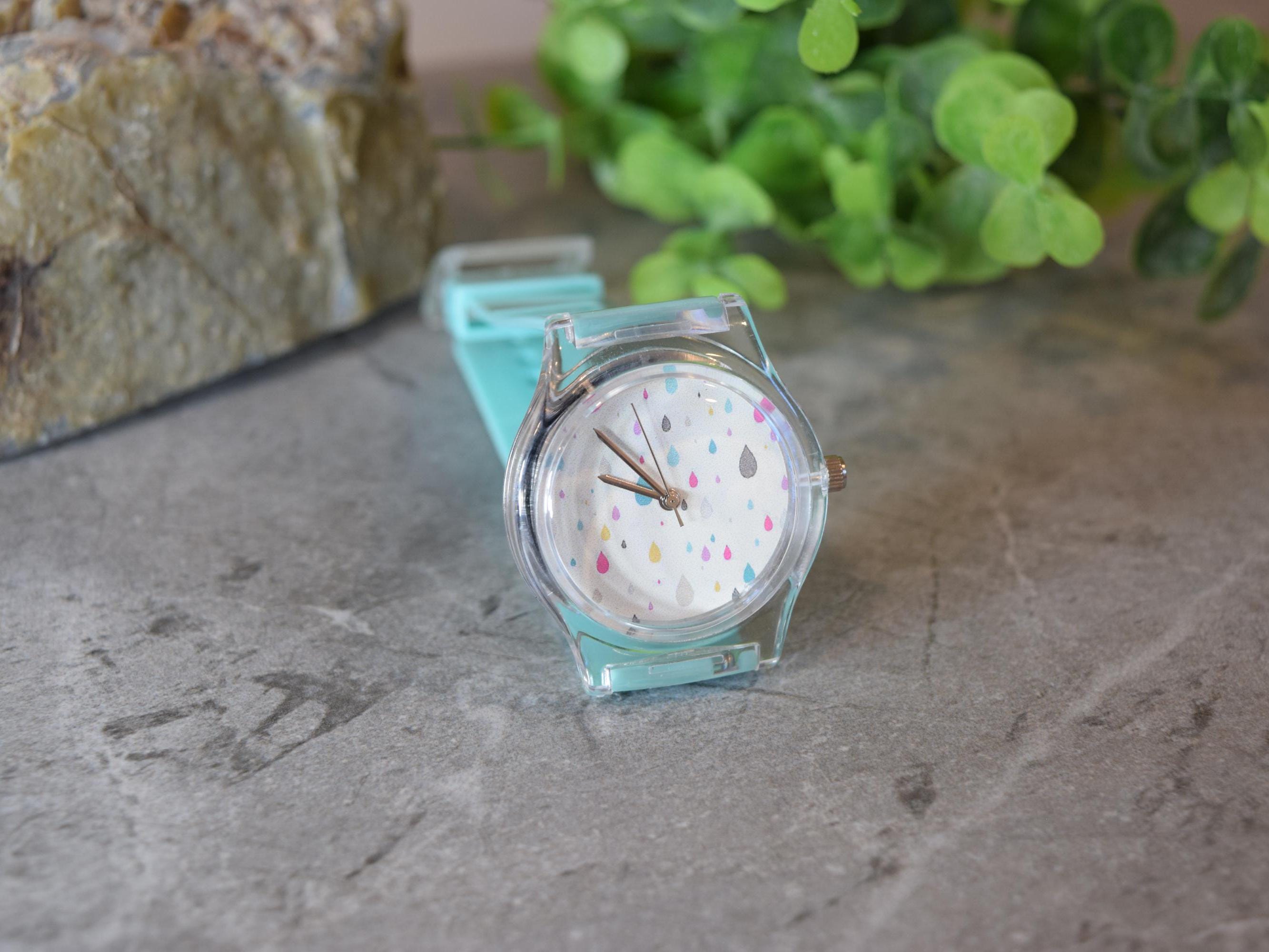 Pastels Design Watch, Transparent Case Watch, Turquoise Strap Watch ...