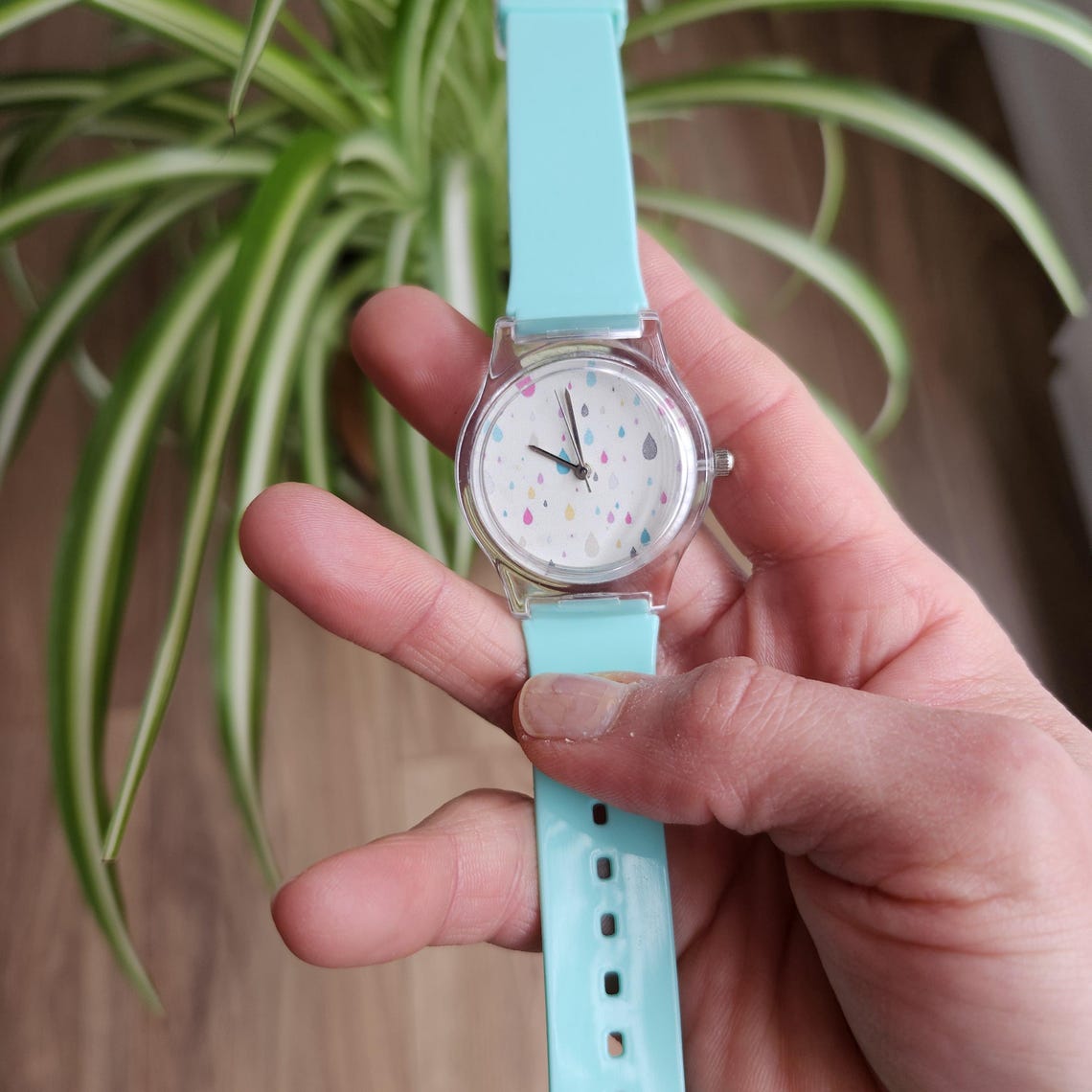Pastels Design Watch, Transparent Case Watch, Turquoise Strap Watch ...