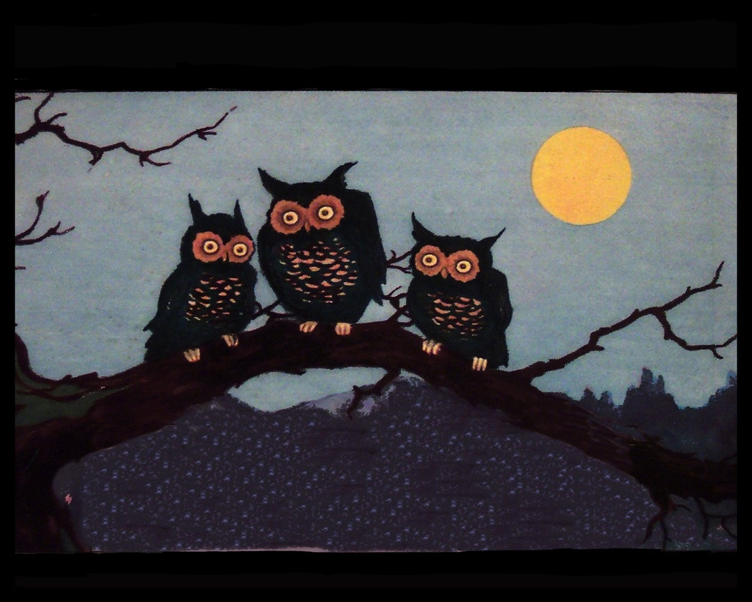 Spooky Owls Halloween Night Owl Lover Painting Halloween Art Print ...