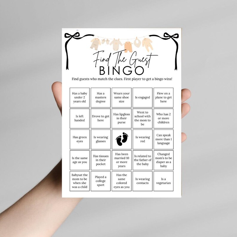 Neutral Baby Shower Bingo | Fun Printable Find the Guest Ice Breaker ...