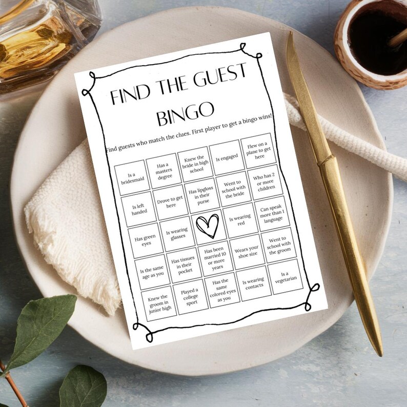 Find the Guest Bingo - Minimalist Reception Game, Bridal Shower ...