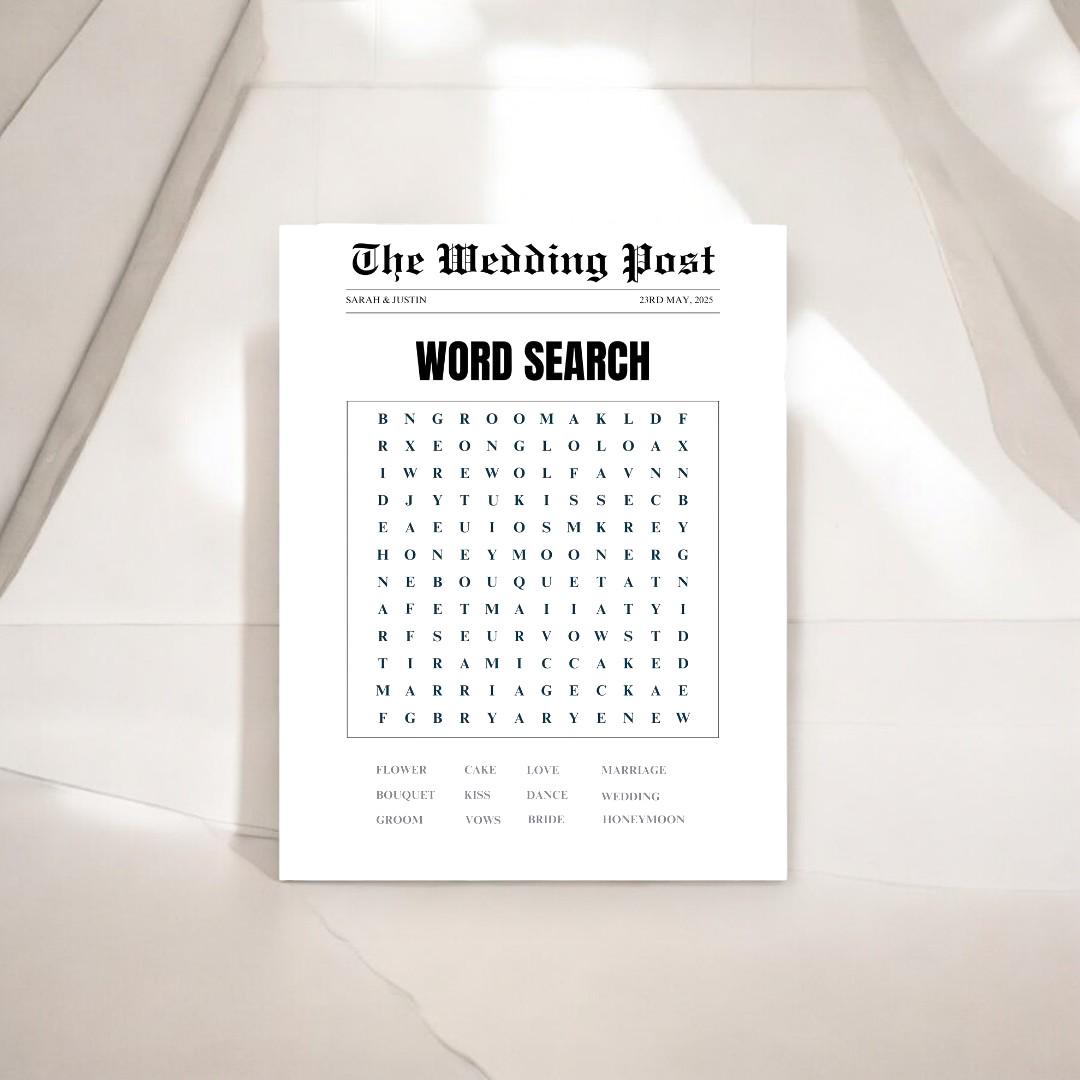 Sip and Solve Wedding Newspaper Word Search Game Template Wedding ...