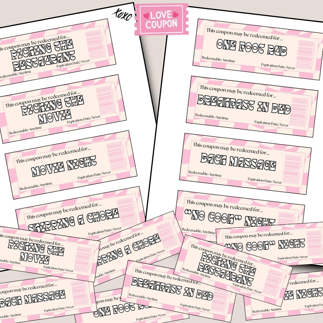 Cute Printable Love Coupons Personalized Valentine's Day Gift, Custom ...