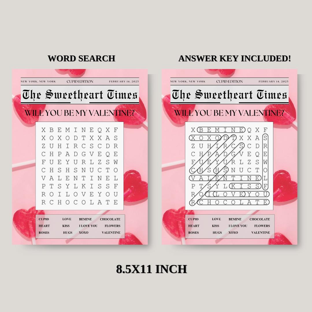 Instant Download Valentine Newspaper Word Search, the Cupid Post ...