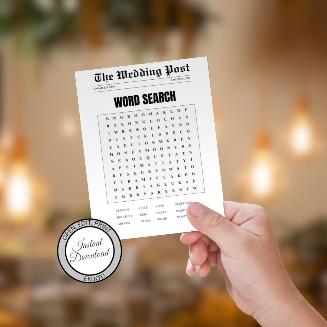 Wedding Games Personalized Word Search, Custom Wedding Word Search ...