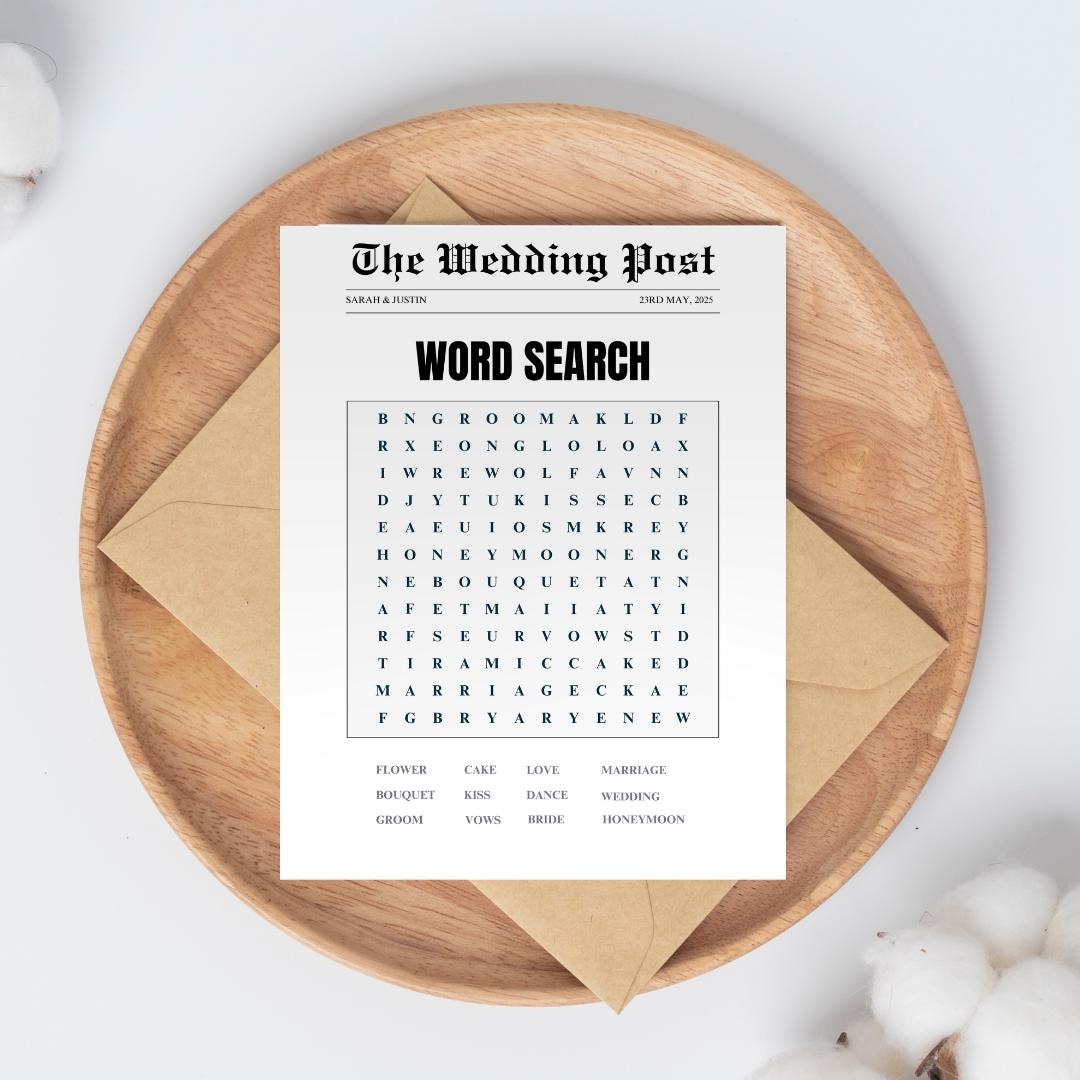 Sip and Solve Wedding Newspaper Word Search Game Template Wedding ...
