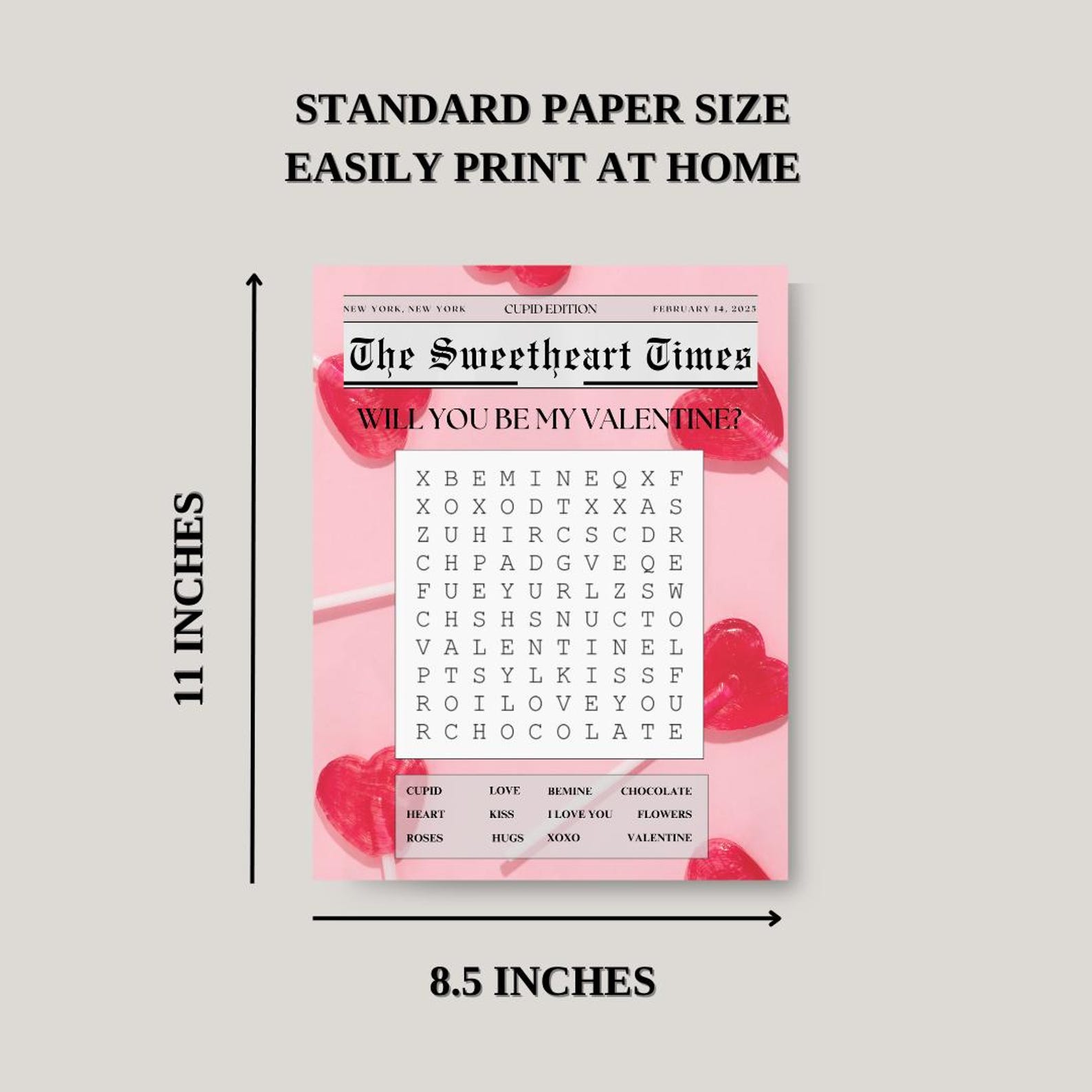 Instant Download Valentine Newspaper Word Search, the Cupid Post ...