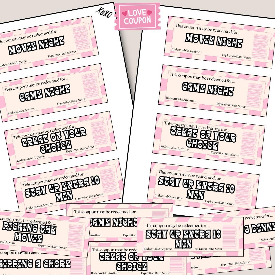 Cute Printable Love Coupons, Valentines Day Coupons, Valentines Day ...