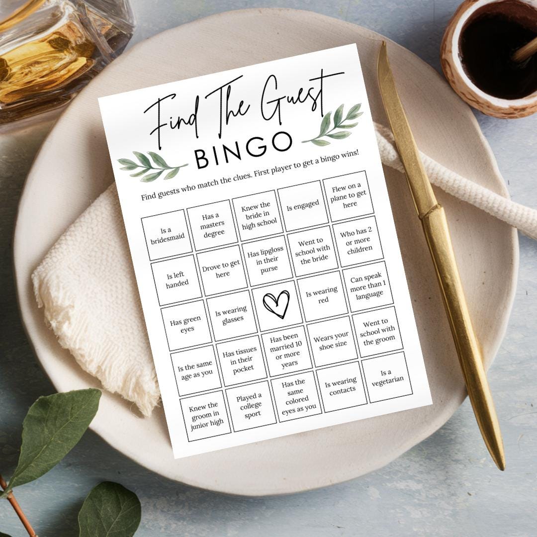 Find the Guest Bingo, Minimalist Reception Game, Get to Know You Game ...