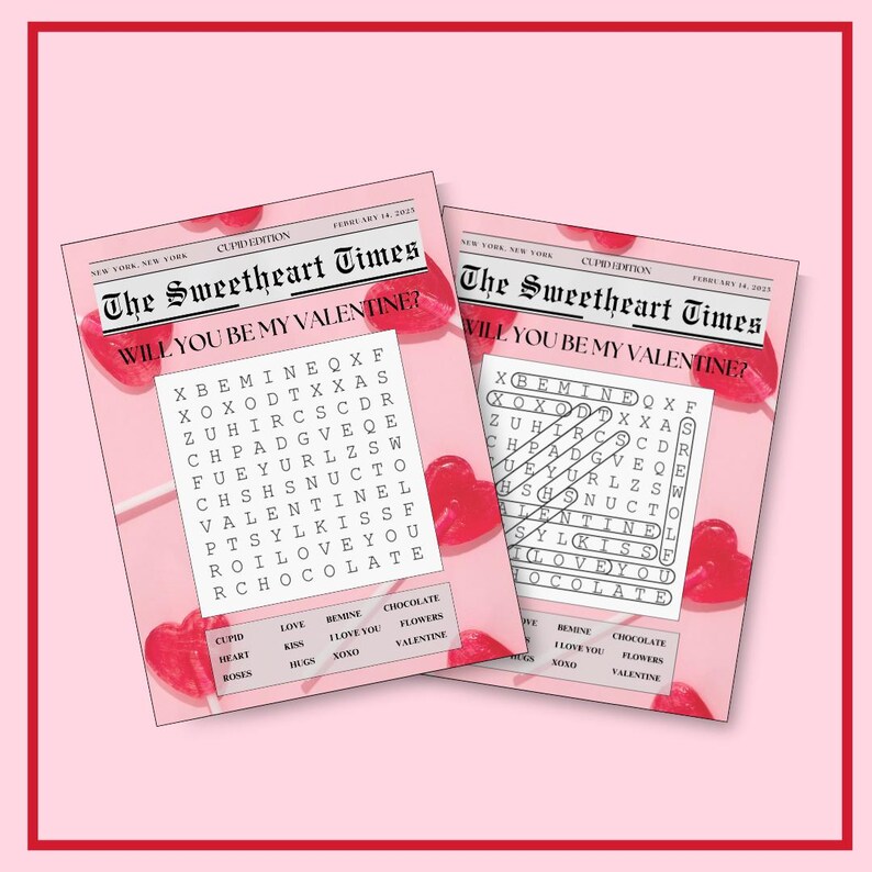 Instant Download Valentine Newspaper Word Search, the Cupid Post ...