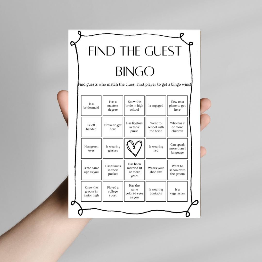 Find the Guest Bingo - Minimalist Reception Game, Bridal Shower ...