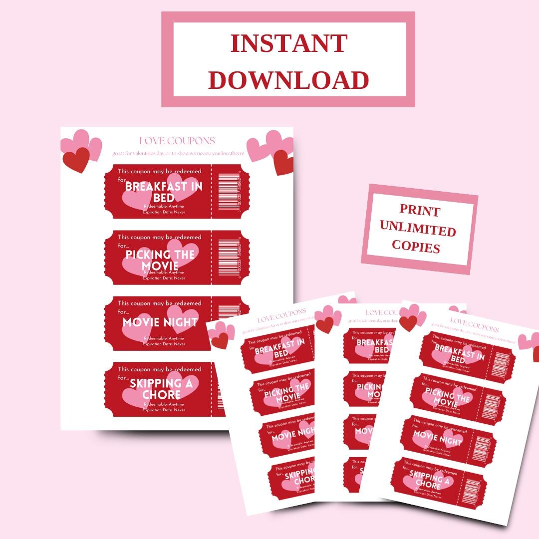 Editable Digital Love Coupons, Valentines Day Coupons, Valentines Day ...