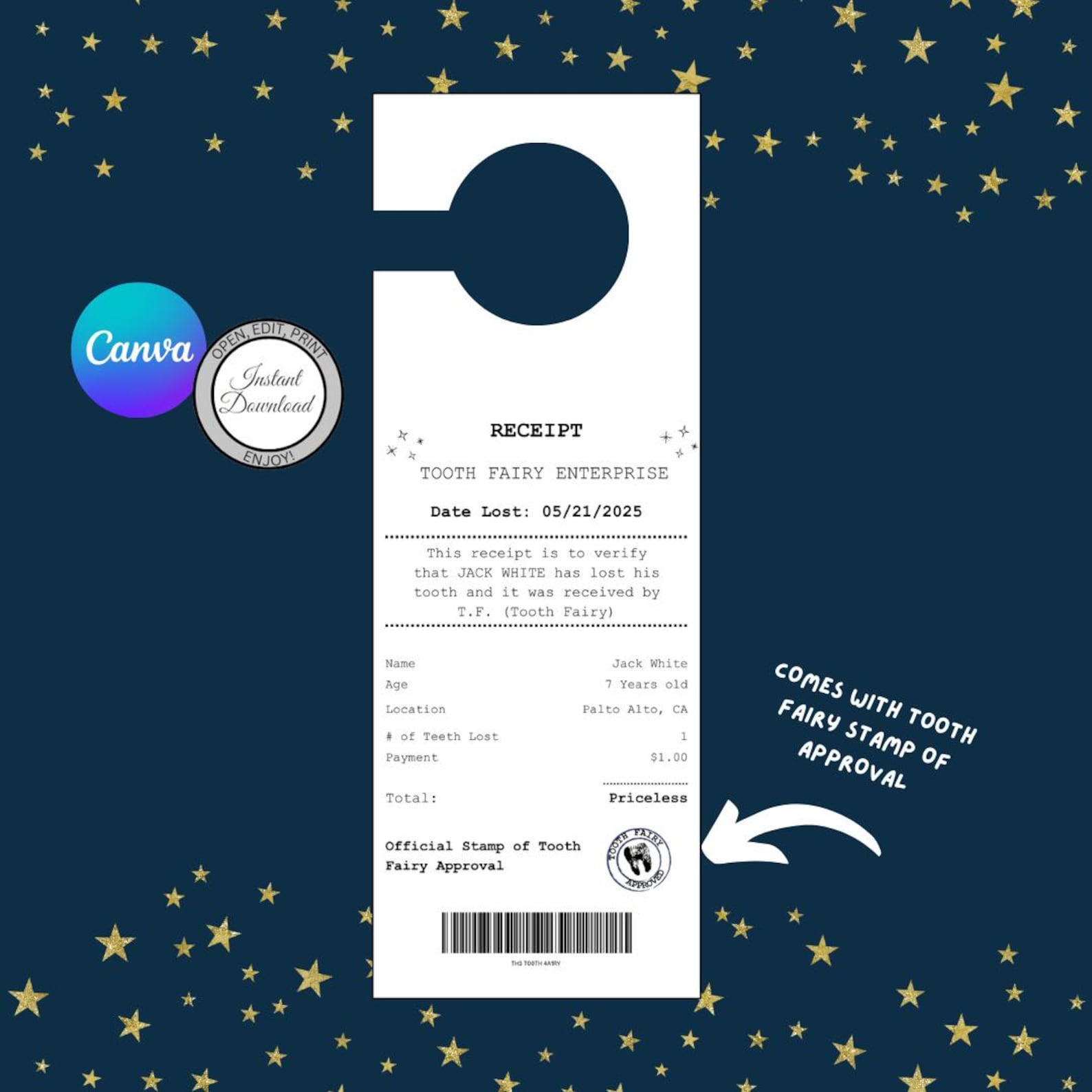 Tooth Fairy Door Hanger Receipt, Editable Tooth Fairy Letter Letter ...