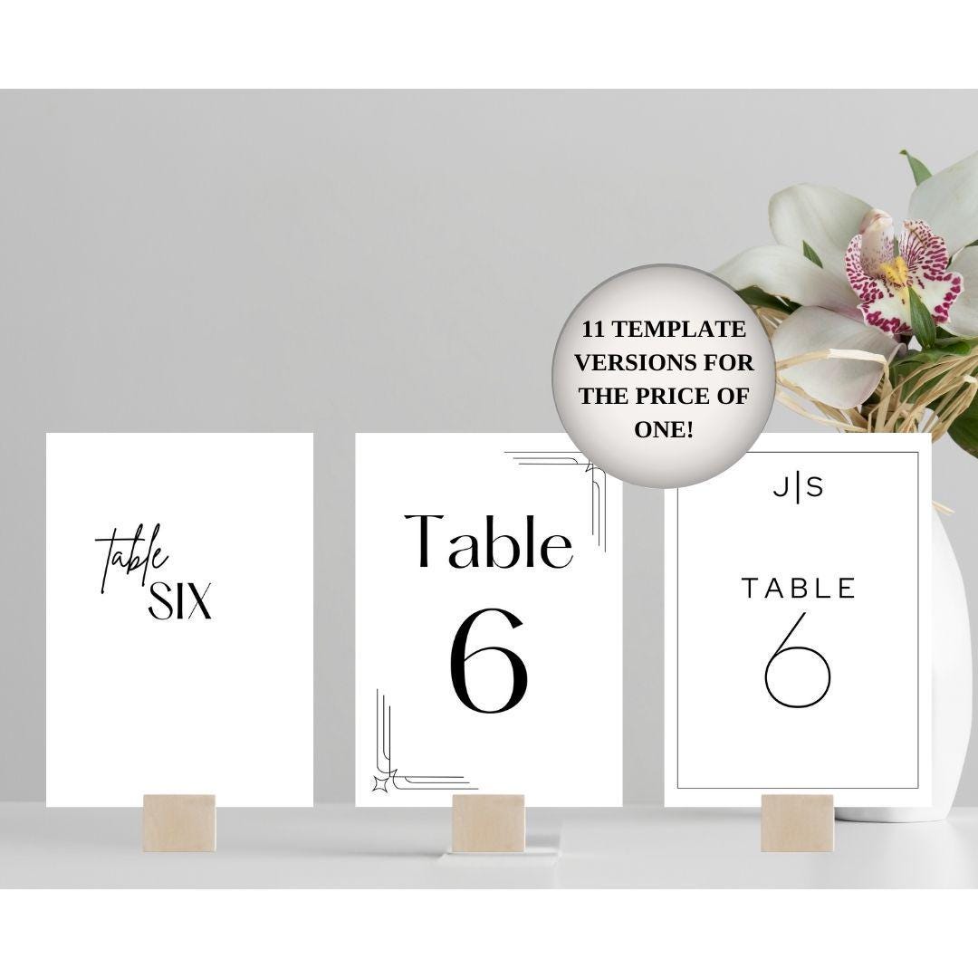 Table Numbers - Editable Wedding Sign Bundle, Seating Chart Templates ...