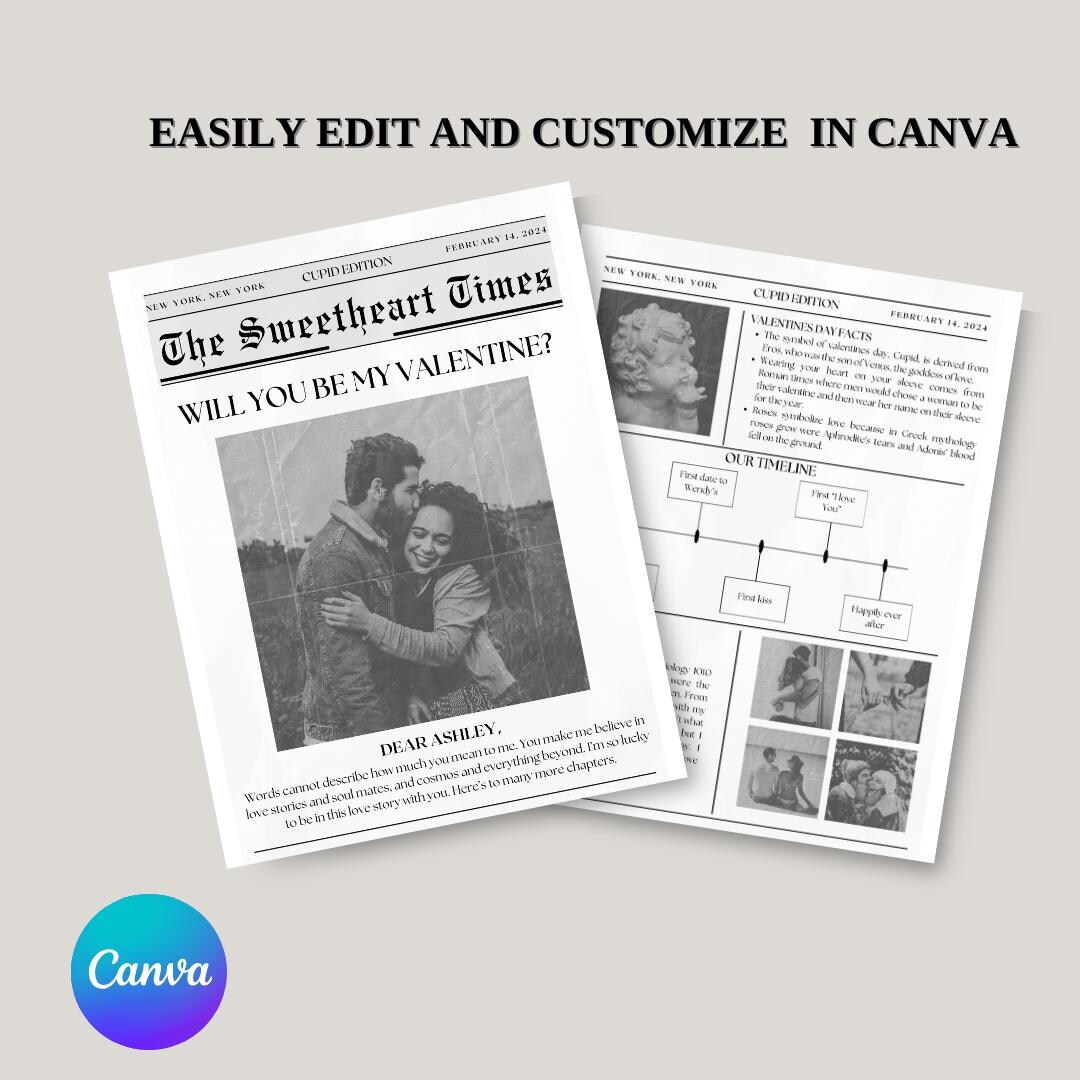 Editable Valentine’s Day Newspaper Template | Vintage Printable DIY ...