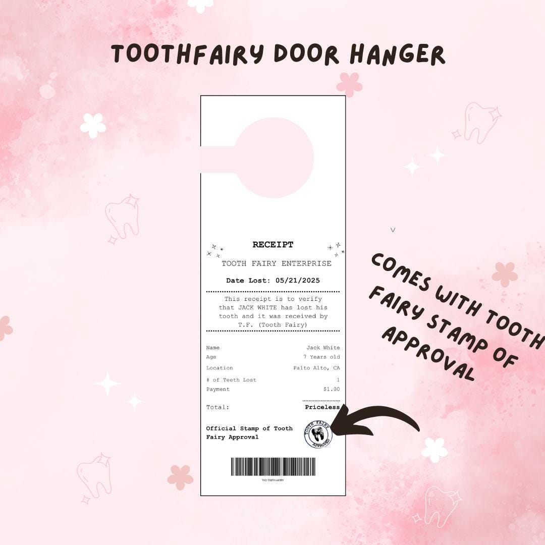 Tooth Fairy Door Hanger Receipt, Editable Tooth Fairy Letter Letter ...